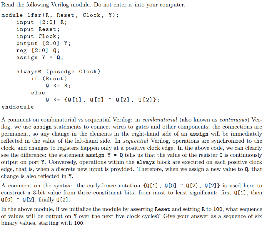 Solved Read the following Verilog module. Do not enter it | Chegg.com