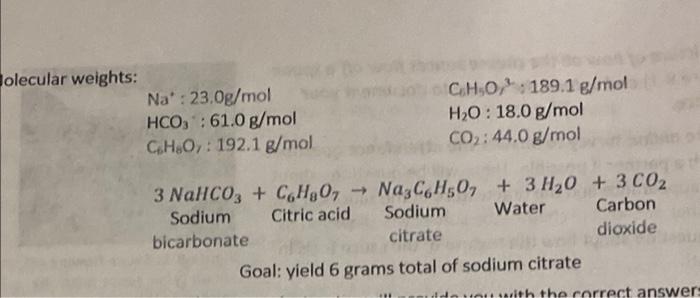 Solved how much citric acid, sodium citrate and carbon | Chegg.com