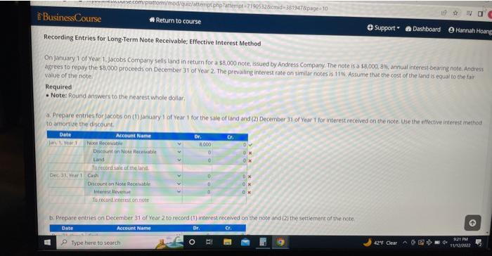Solved Recording Entries for Long-Term Note Receivable; | Chegg.com
