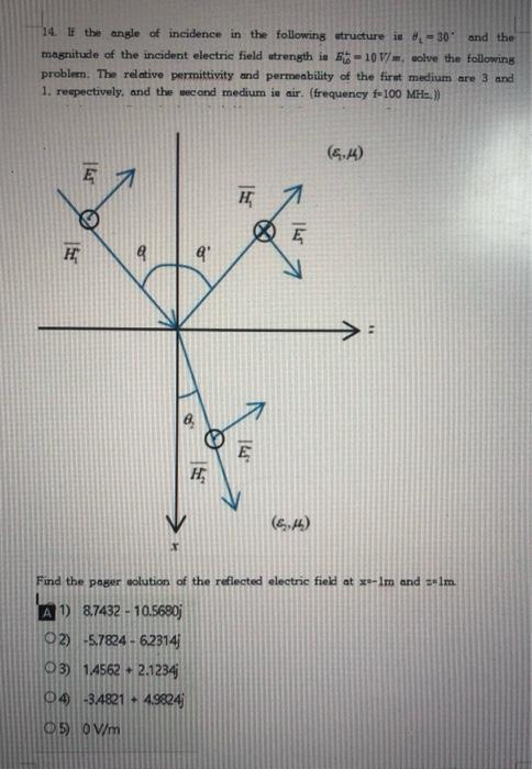 Solved 14. the angle of incidence in the following structure | Chegg.com