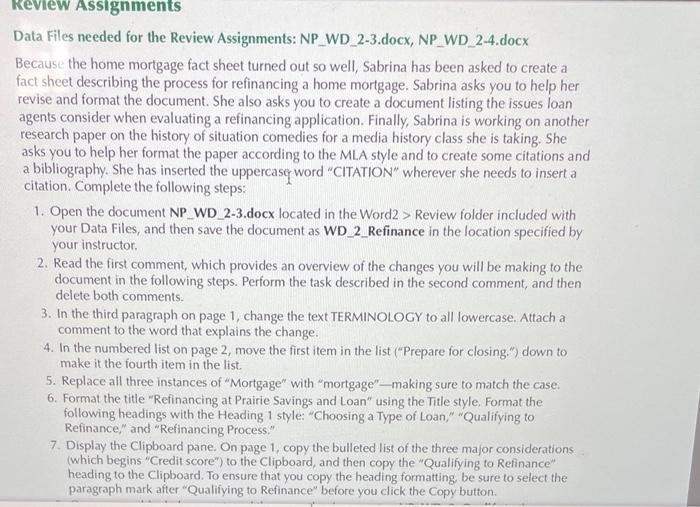 Data Files needed for the Review Assignments: | Chegg.com