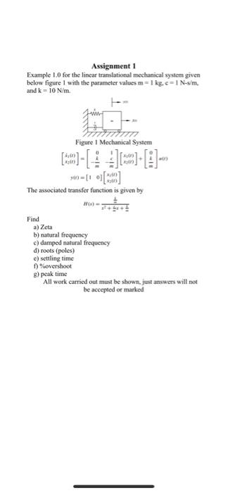 Solved Assignment 1 Example 1.0 for the linear translational | Chegg.com