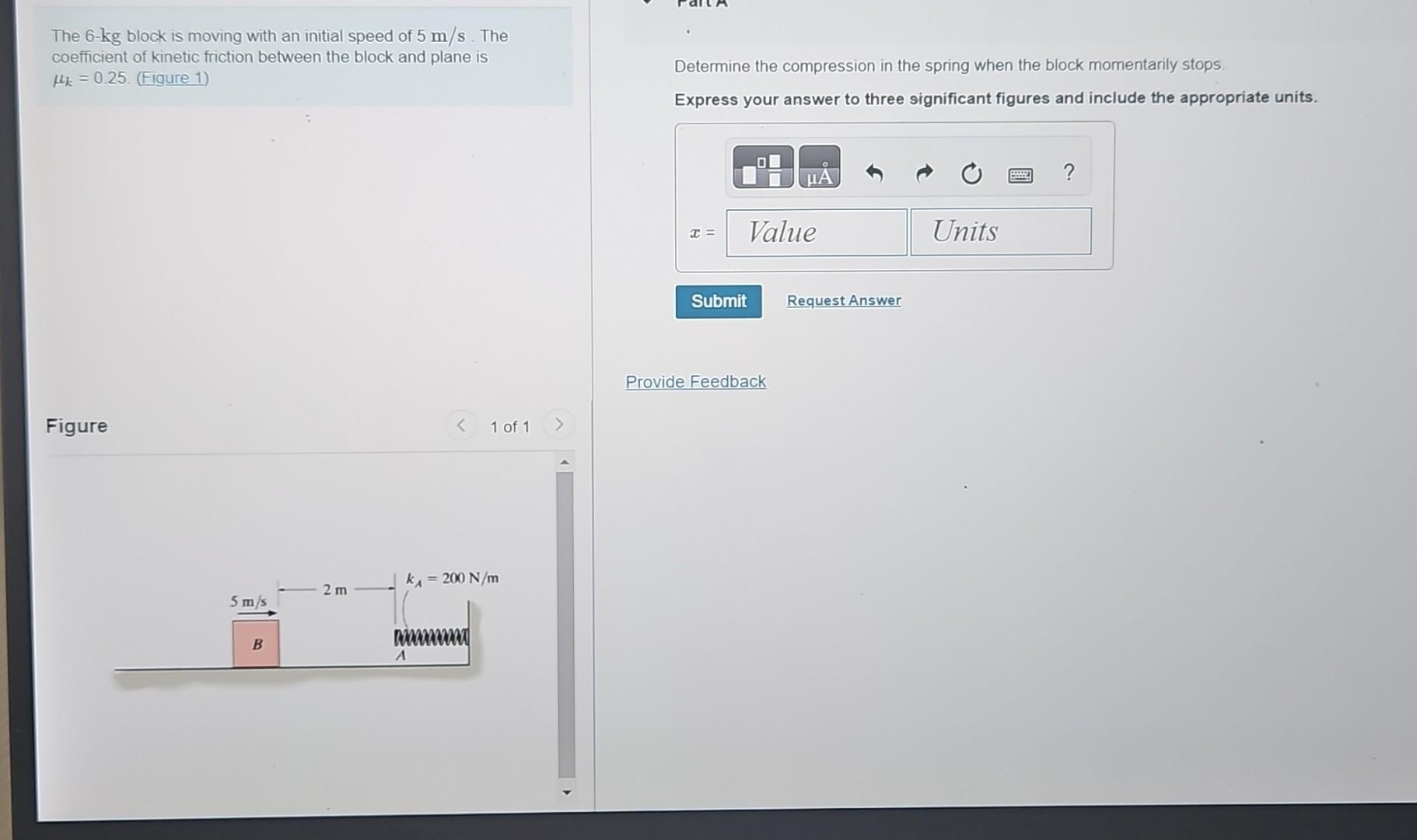Solved The 6−kg block is moving with an initial speed of 5 | Chegg.com