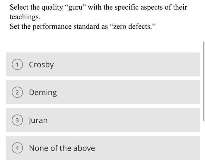 Solved Select the quality "guru" with the specific aspects | Chegg.com
