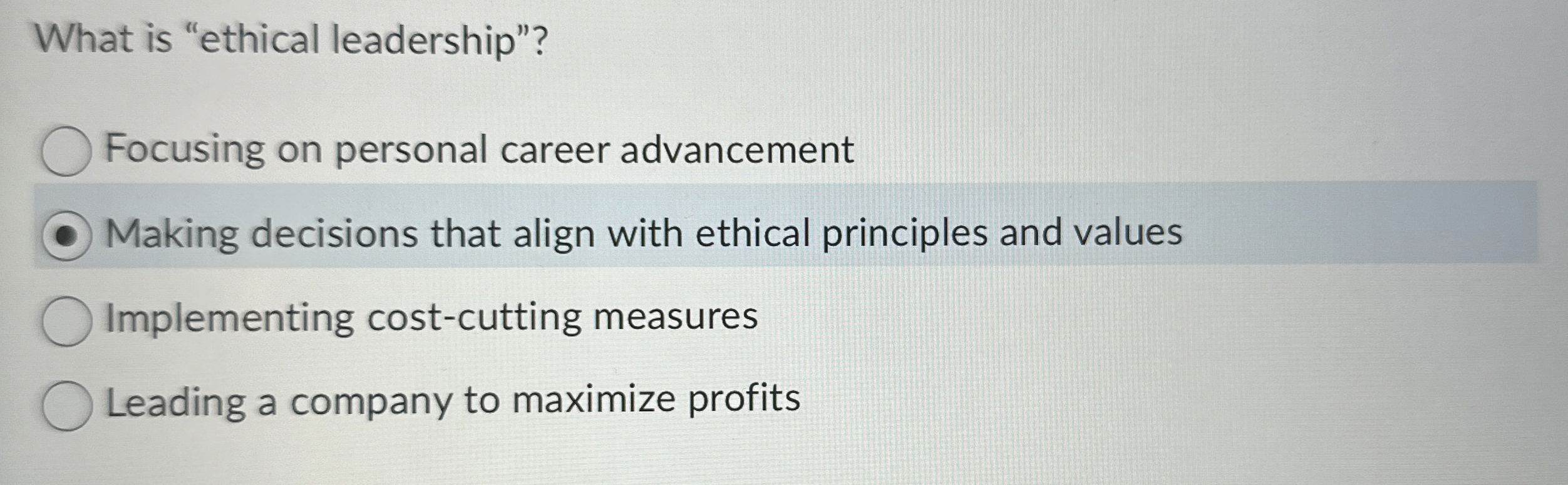 Solved What is "ethical leadership"?Focusing on personal | Chegg.com