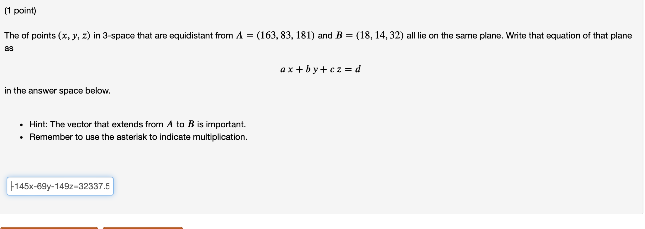 Solved (1 ﻿point)The of points (x,y,z) ﻿in 3 -space that are | Chegg.com