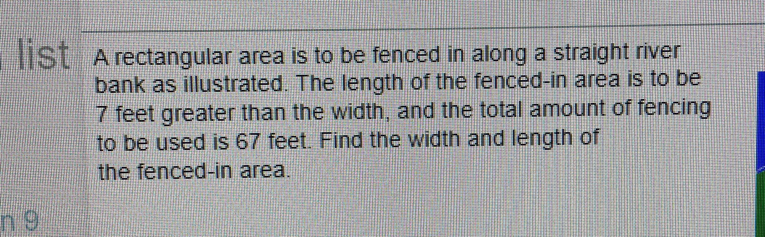 Solved list A rectangular area is to be fenced in along a | Chegg.com