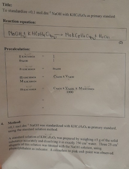 Title:To standardize +-0,1mol.dm-3NaOH with KHC8H4O4 | Chegg.com