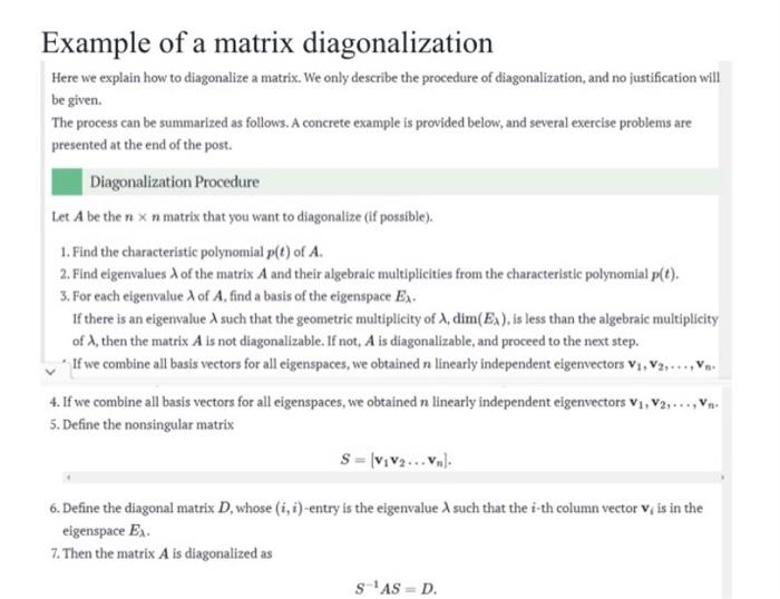 Solved Done Lab Activity on the matrix diagon... Example of | Chegg.com