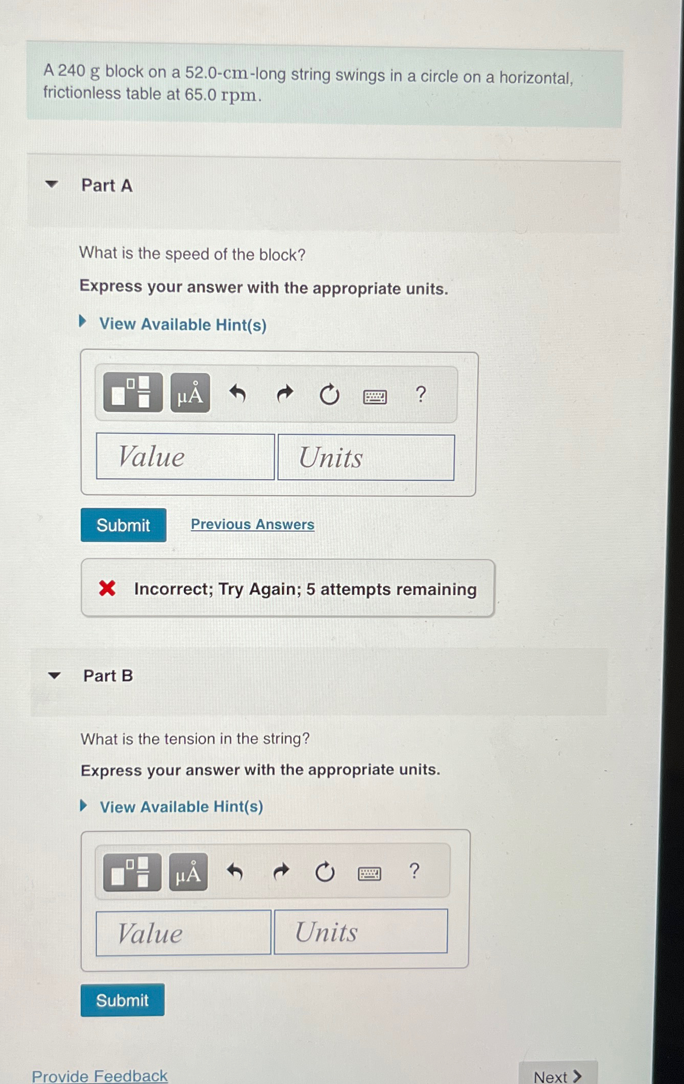 Solved A 240g ﻿block on a 52.0 - cm-long string swings in a | Chegg.com