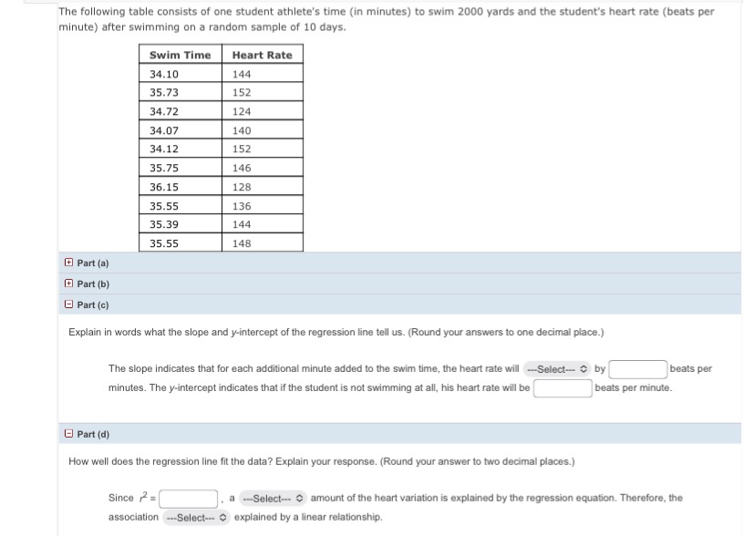 Solved The following table consists of one student athlete's | Chegg.com