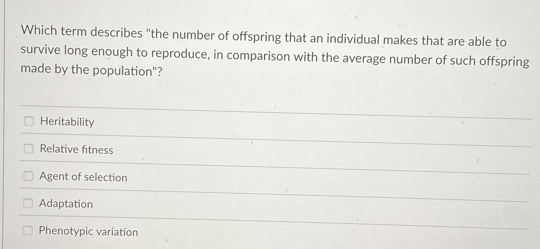 Solved Which term describes "the number of offspring that an | Chegg.com