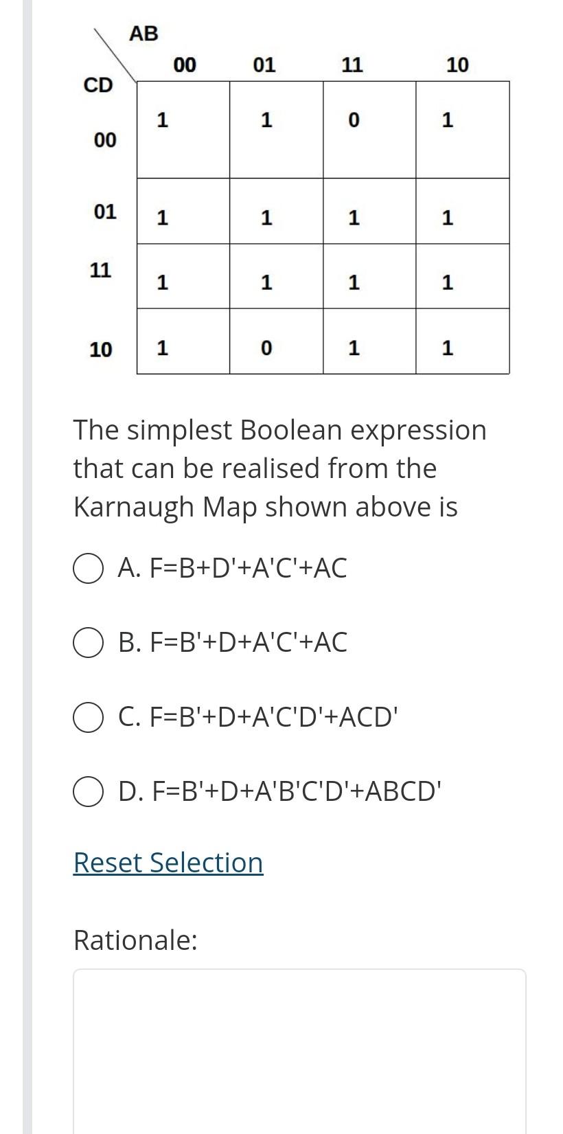 Solved The simplest Boolean expression that can be realised | Chegg.com
