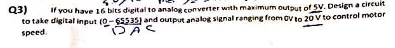 Solved Q3) ﻿If you have 16 ﻿bits digital to analog converter | Chegg.com