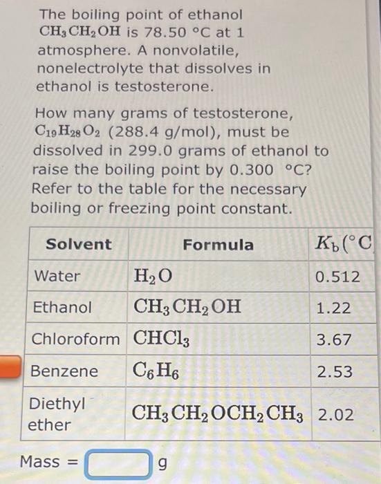 Solved The boiling point of ethanol CH3CH2OH is 78.50∘C at 1 | Chegg.com