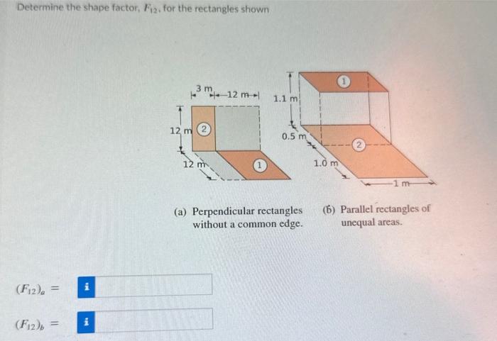 Solved Determine the shape factor, F12, for the rectangles | Chegg.com