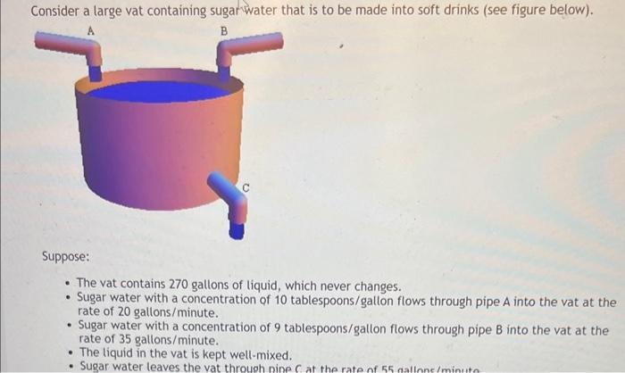 Solved Consider a large vat containing sugar water that is | Chegg.com
