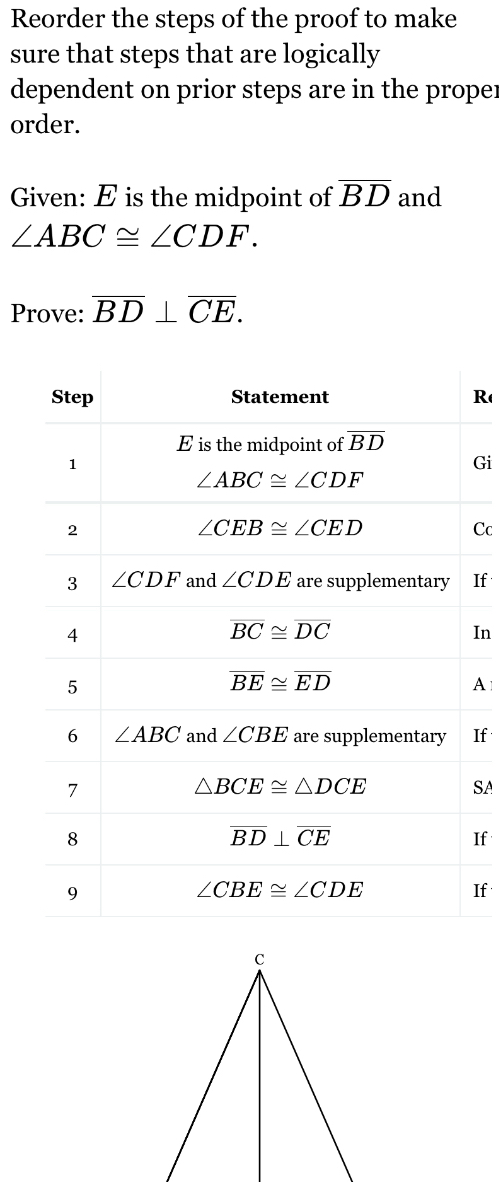 Reorder the steps of the proof to make sure that | Chegg.com
