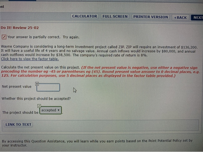 Solved nt CALCULATOR FULL SCREEN PRINTER VERSION « BACK NEXT | Chegg.com