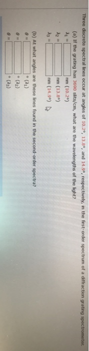 Solved Three Discrete Spectral Lines Occur At Angles Of
