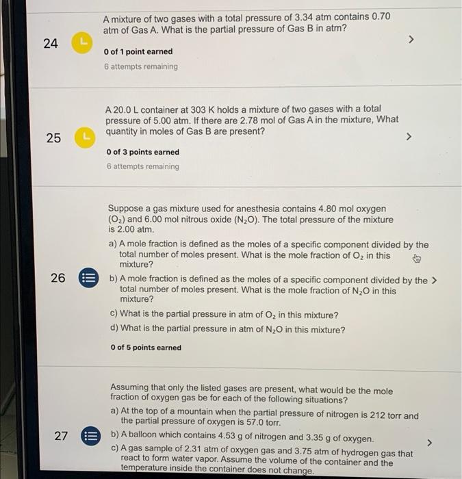 Solved 24 A mixture of two gases with a total pressure of | Chegg.com