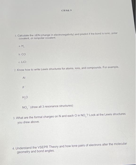 1. Calculate the EN (change in electronegativity) | Chegg.com