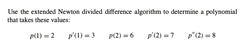 Solved Use the extended Newton divided difference algorithm | Chegg.com