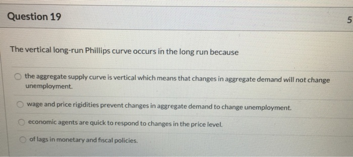 Solved Question 19 The vertical long-run Phillips curve | Chegg.com