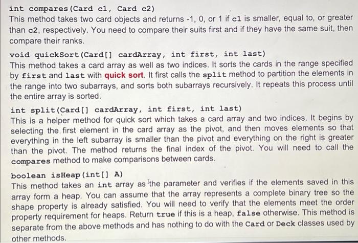 Solved int compares (Card cl, Card c2) This method takes two | Chegg.com
