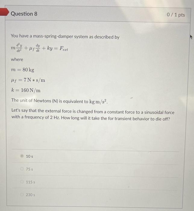 Solved You have a mass-spring-damper system as described by | Chegg.com