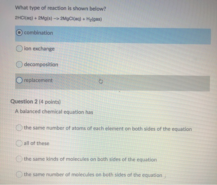 Solved What type of reaction is shown below? 2HCl(aq) + | Chegg.com