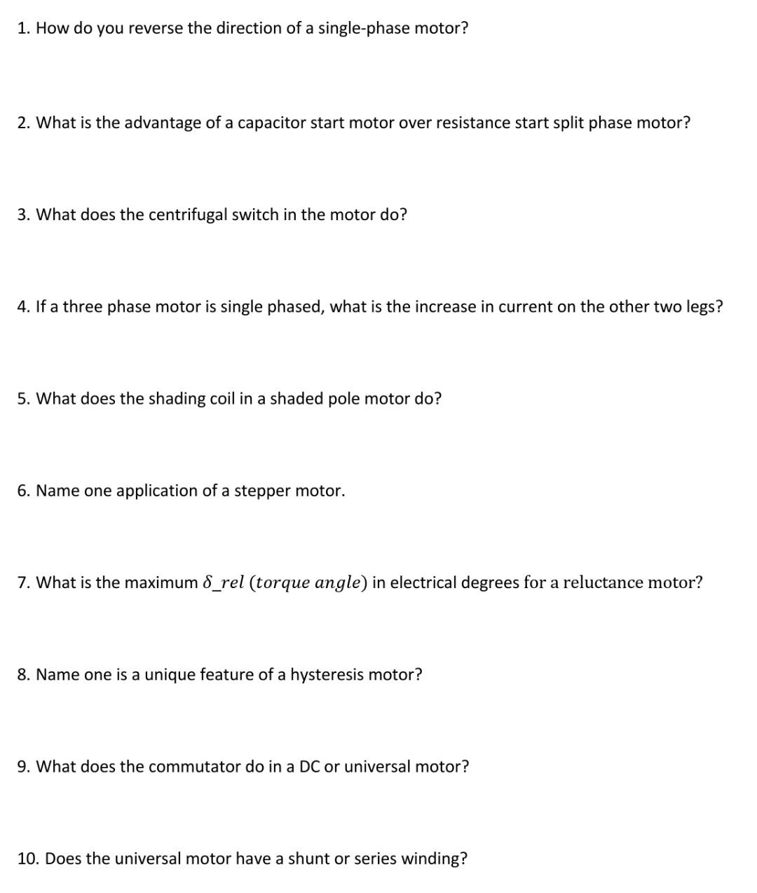 Solved 1. How do you reverse the direction of a single-phase | Chegg.com