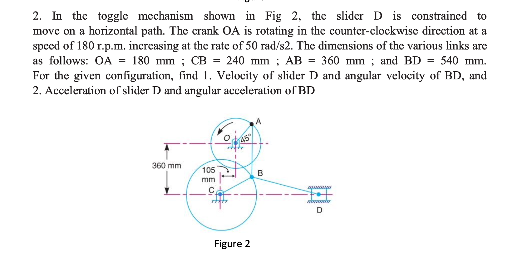 Solved In the toggle mechanism shown in Fig 2, the slider D | Chegg.com