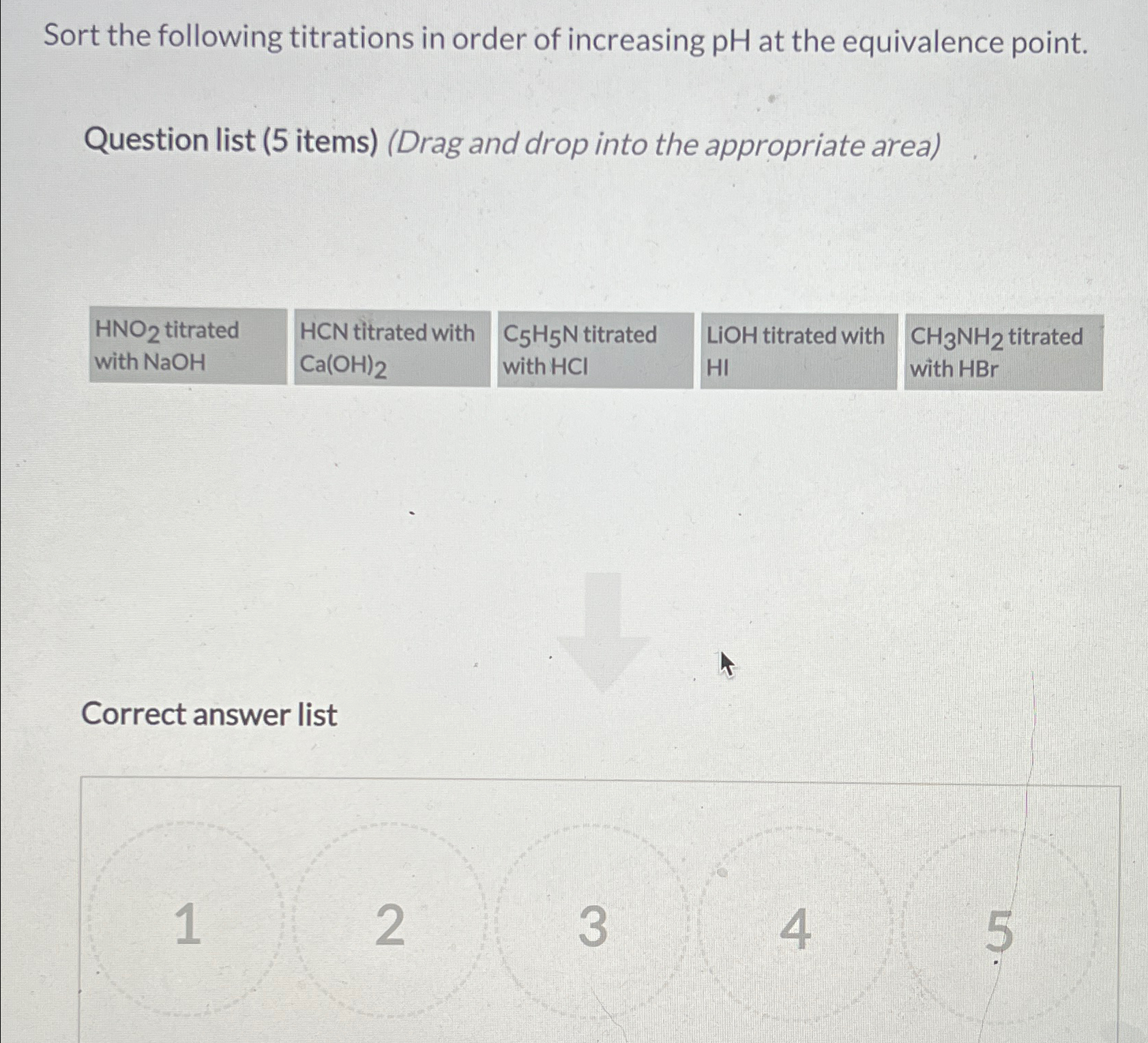 Solved Sort the following titrations in order of increasing | Chegg.com