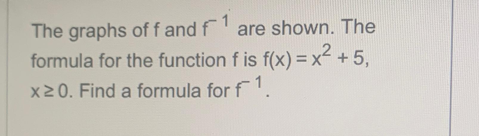 Solved The graphs of f ﻿and f-1 ﻿are shown. The formula for | Chegg.com