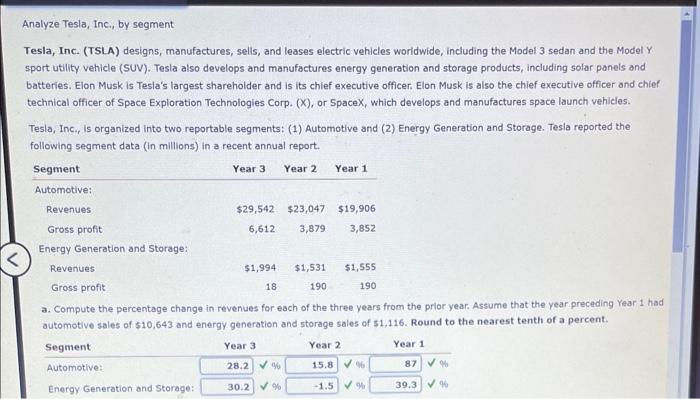 Analyze Tesla, Inc., by segment Tesla, Inc. (TSLA) | Chegg.com