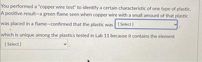 Solved You performed a "copper wire test" to identify a | Chegg.com