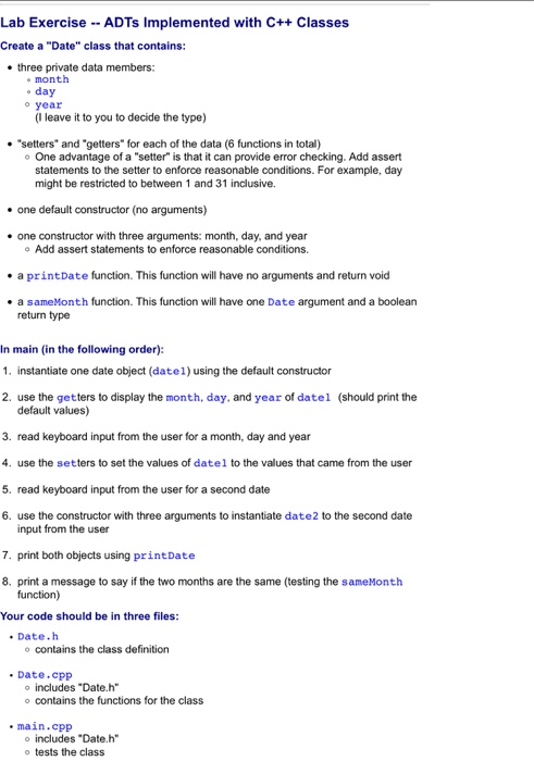 Solved Lab Exercise Adts Implemented With C Classes