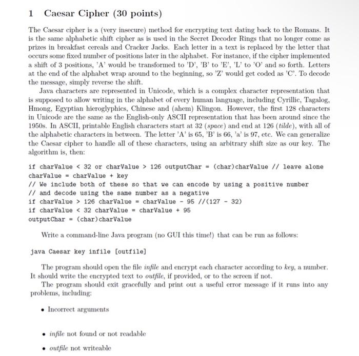 Solved The Caesar cipher is a (very insecure) method for | Chegg.com