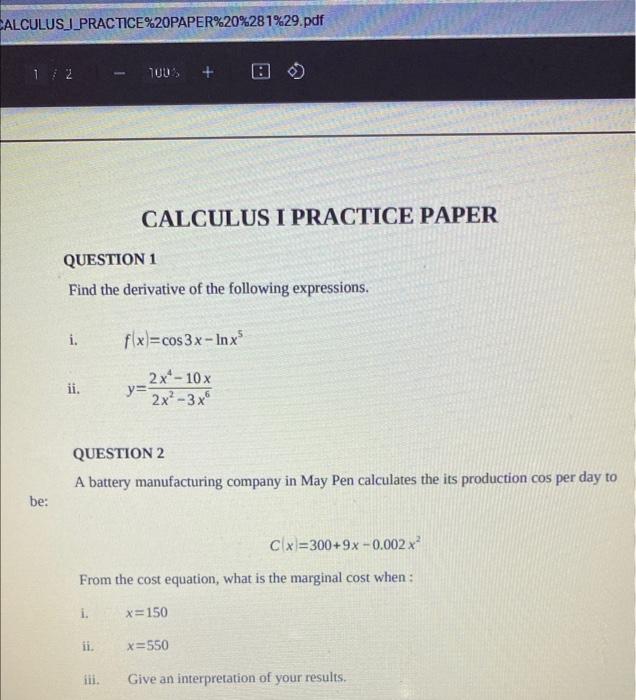 Find the derivative of the following expressions. i. | Chegg.com
