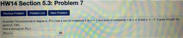 Solved HW14 Section 5.3: Problem 7 Previous Probler Problern | Chegg.com