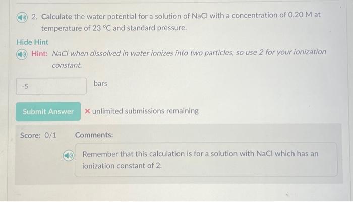 Solved 2. Calculate the water potential for a solution of | Chegg.com