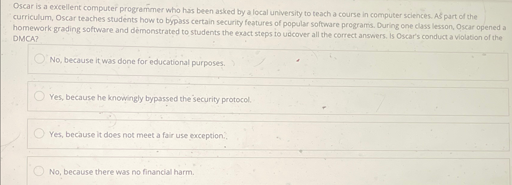 Solved Oscar is a excellent computer programmer who has been | Chegg.com