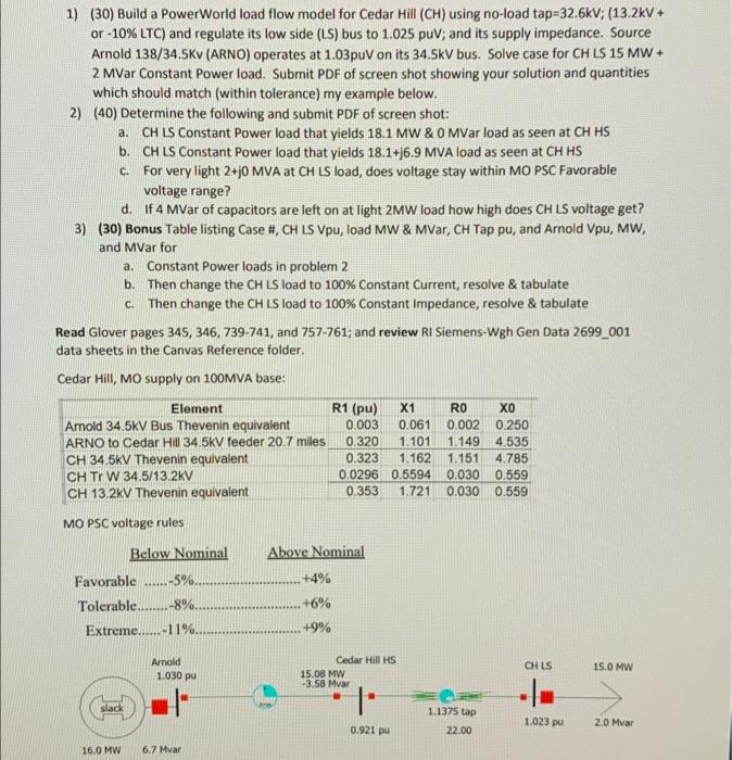 Solved 1) (30) Build a PowerWorld load flow model for Cedar | Chegg.com