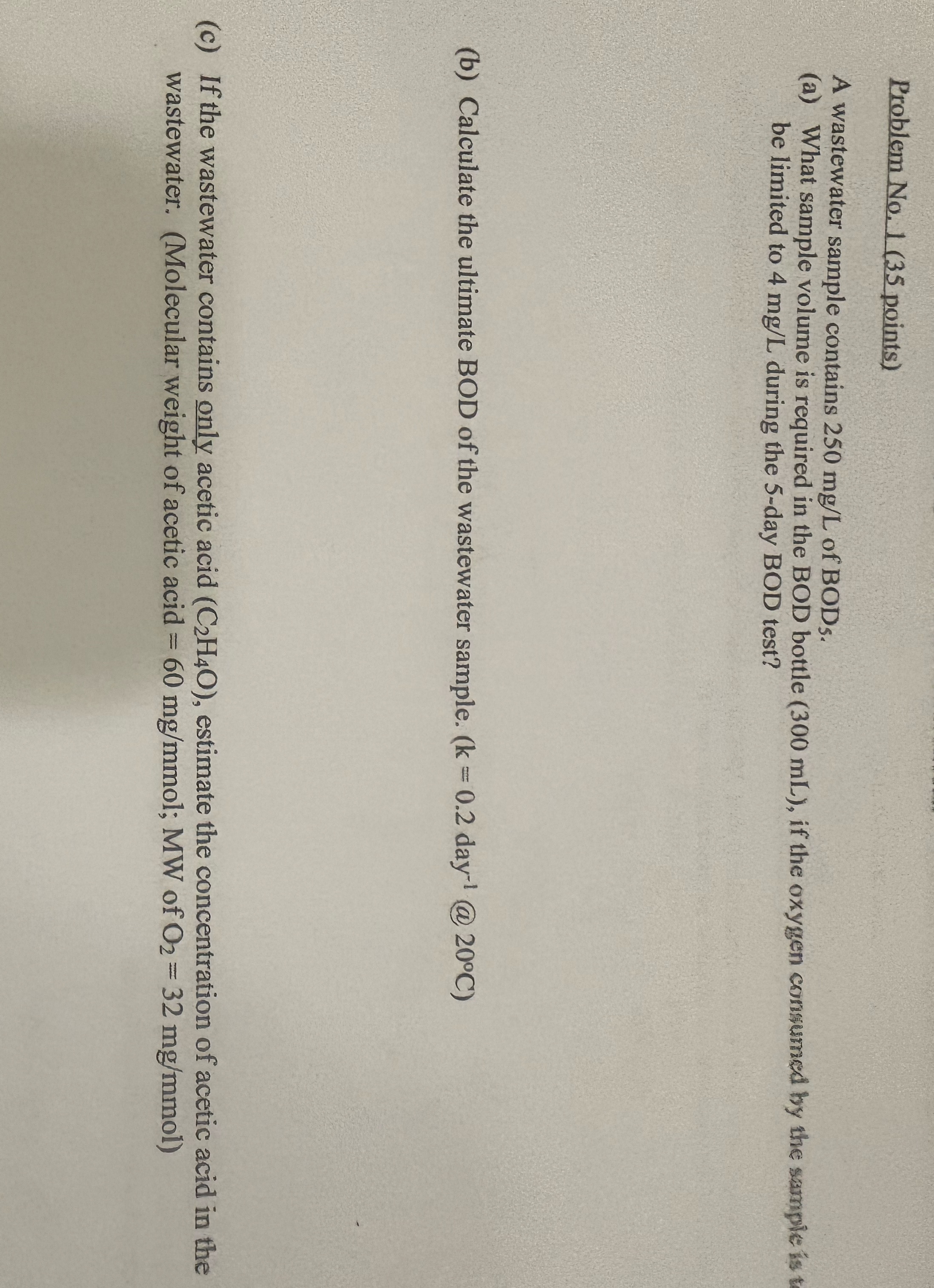 Solved Problem No. 1 (35 ﻿points)A wastewater sample | Chegg.com