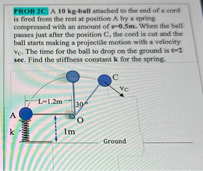 Solved PROB 2C: A 10 kg-ball attached to the end of a cord | Chegg.com