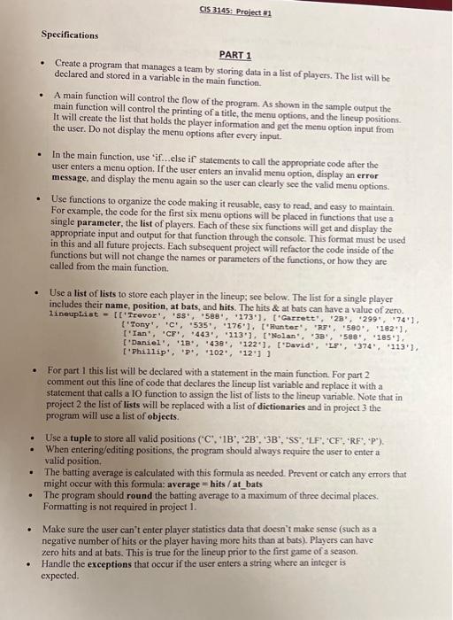 Solved Specifications PART 1 - Create a program that manages | Chegg.com