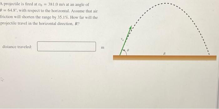 Solved A projectile is fired at v0=381.0 m/s at an angle of | Chegg.com