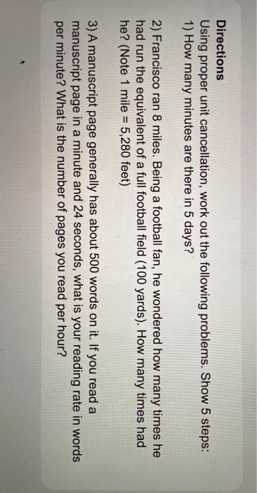 Solved Directions Using proper unit cancellation, work out | Chegg.com