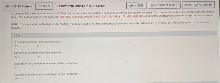 Solved 14. (-/3.84 Points) DETAILS ILLOWSKYINTROSTAT1 | Chegg.com
